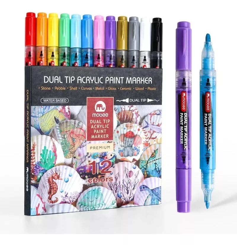 Marcadores Acrílicos Doble Punta Mobee 12 Colores – Bottegachile